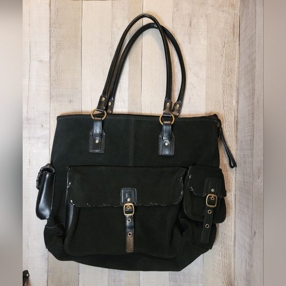 Hype | Bags | Large Hype Bucket Bag Black Suede Leather Zip Top Tote ...